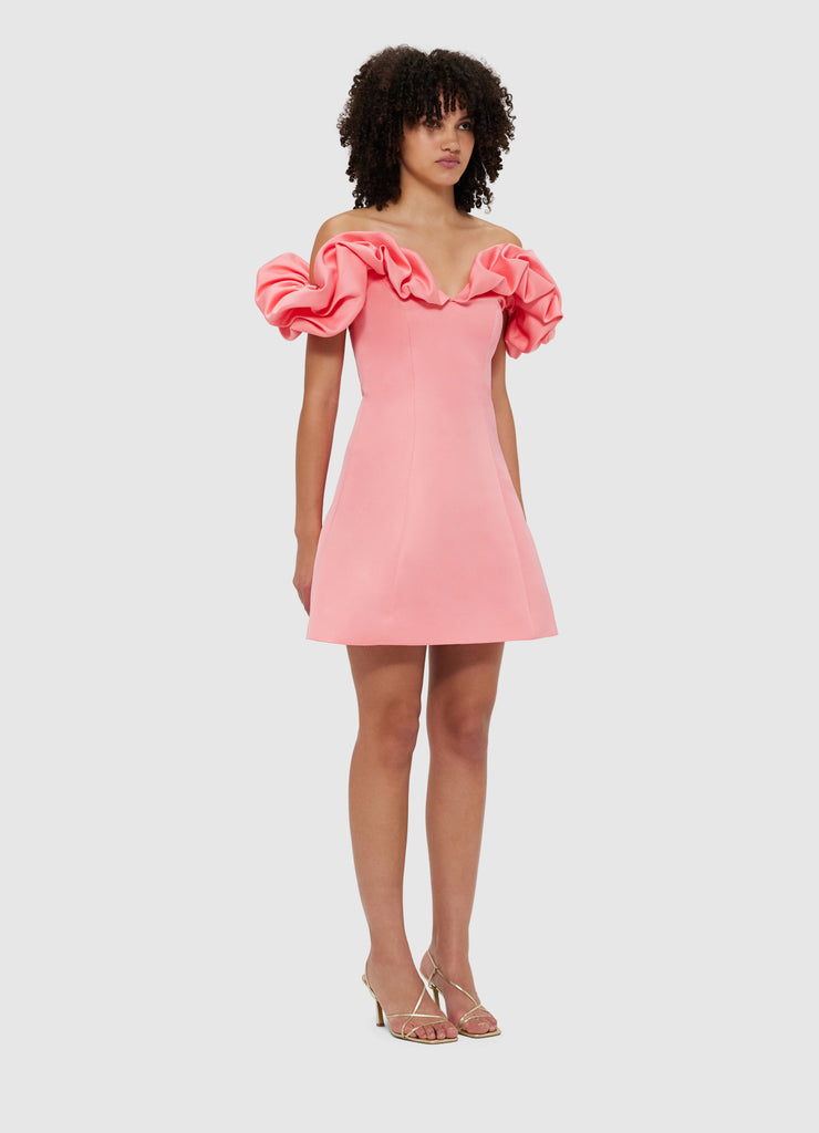 Bella Off Shoulder Frill Mini Dress - Strawberry Pink – LEO LIN
