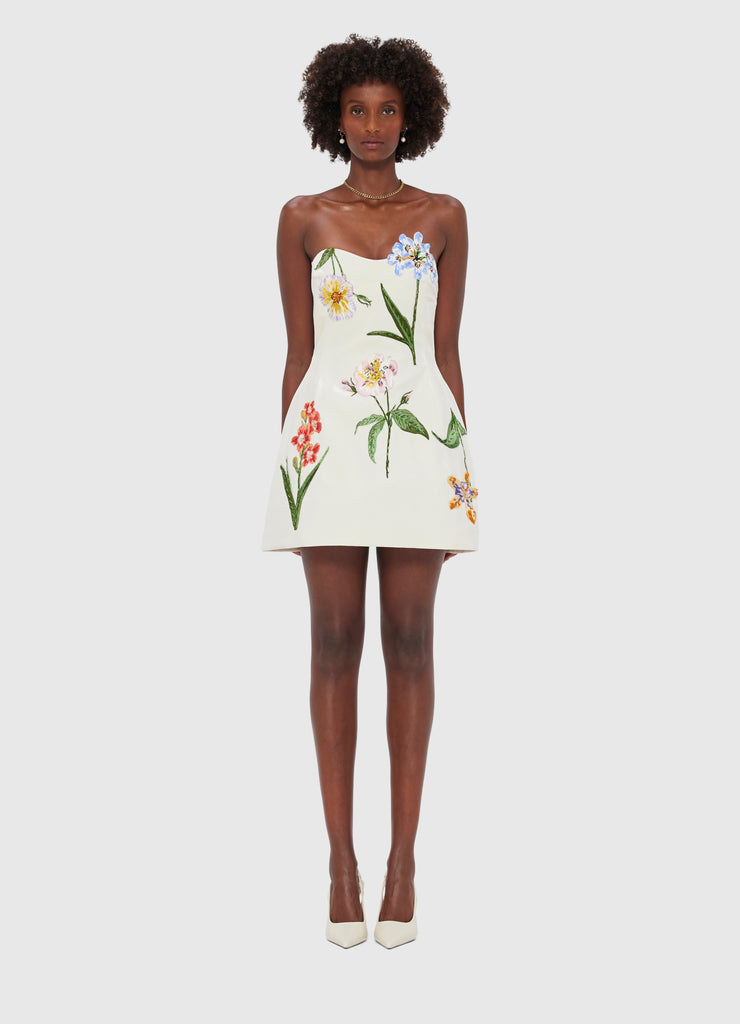 Rosario Velvet Mini Dress - Botanical Print in Snow – LEO LIN