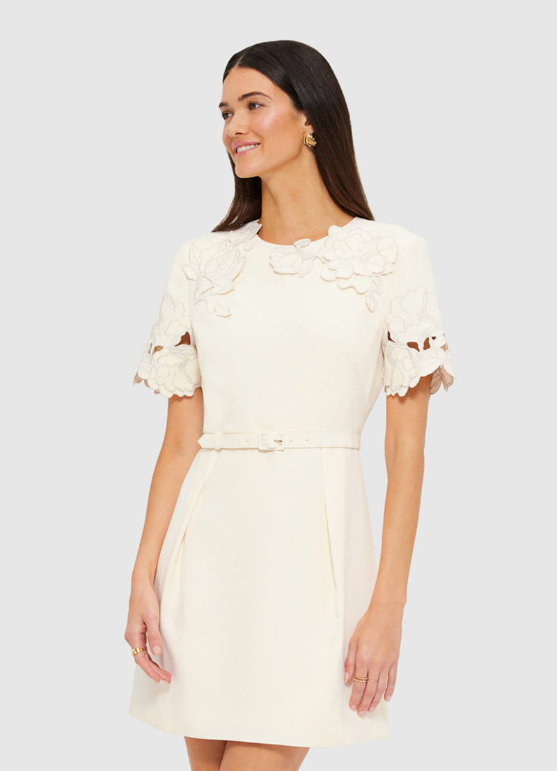 Aurélie Appliqué Short Sleeve Mini Dress - Cream – LEO LIN