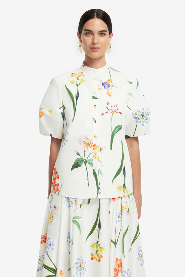 Rhiannan Skirt - Botanical Print in Snow – LEO LIN