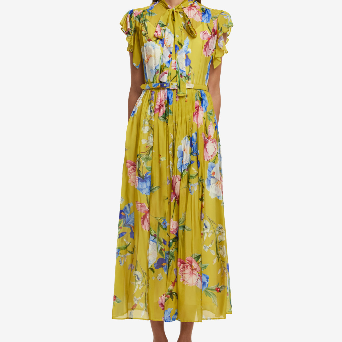 Grace Flutter Sleeve Midi Dress - Garden Print in Mustard – LEO LIN