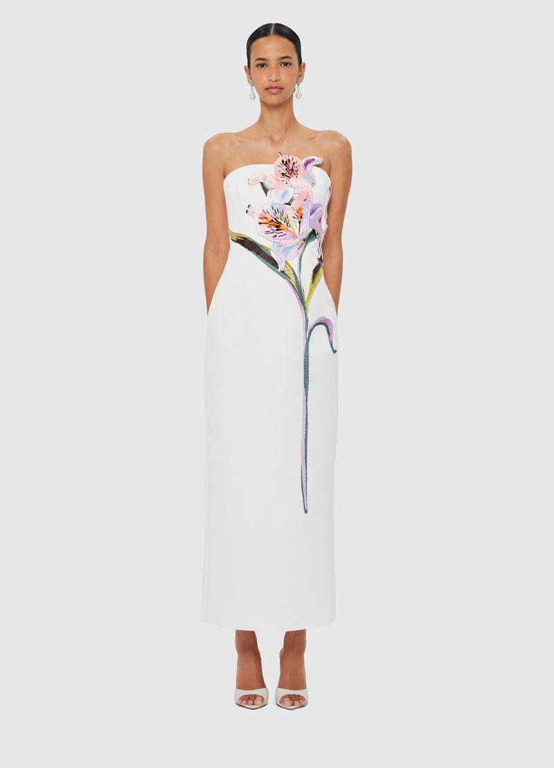 Rayna Appliqué Floral Maxi Dress - Lily Print in Snow – LEO LIN