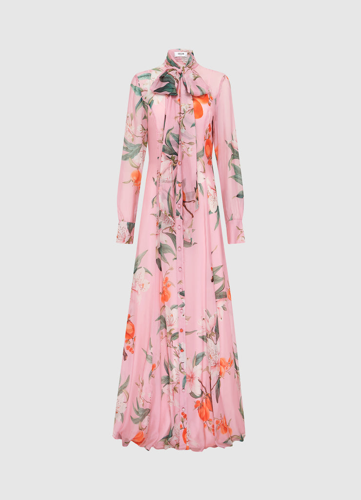 Lilith Tie Neck Maxi Dress Lavish Print In Pink Leo Lin