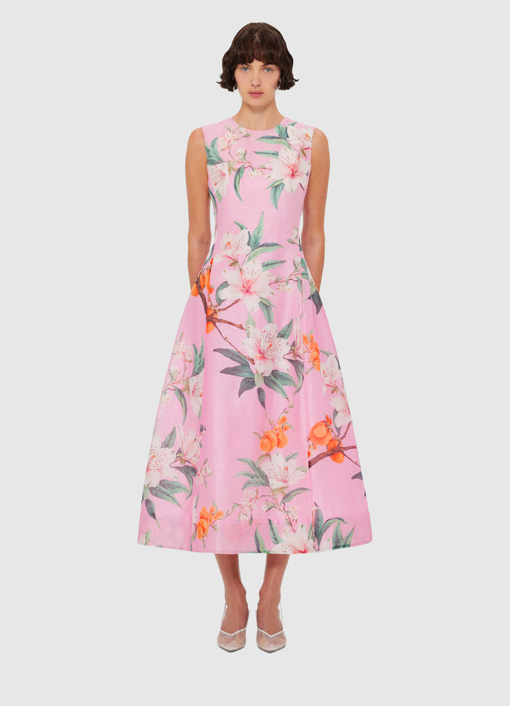 Cleo Printed Sleeveless Midi Dress - Lavish Print in Pink – LEO LIN