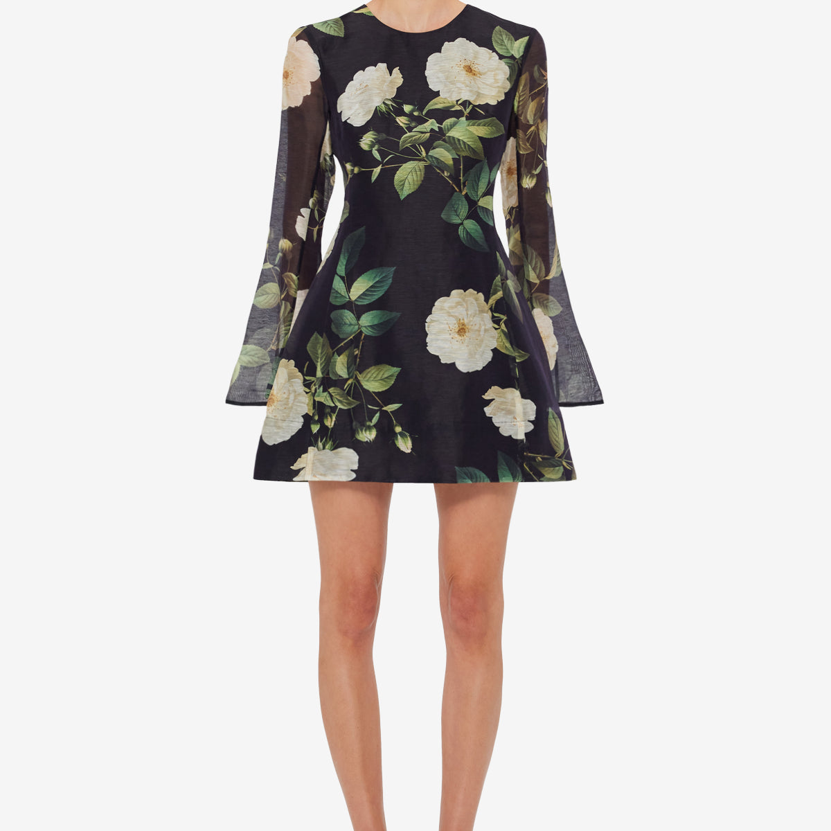 Suzanne Bell Sleeve Mini Dress - White Rose Print – LEO LIN