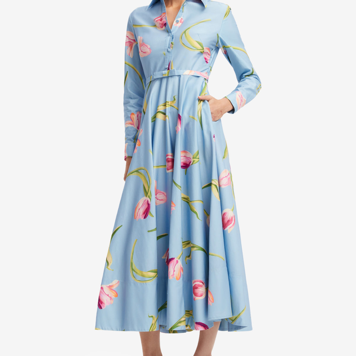 Zara Shirt Midi Dress - Tulip Print in Blue – LEO LIN