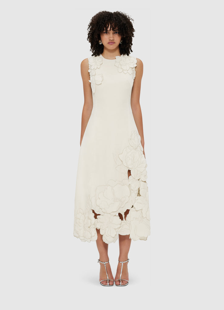 Cleo Appliqué Sleeveless Midi Dress - Vanilla – LEO LIN