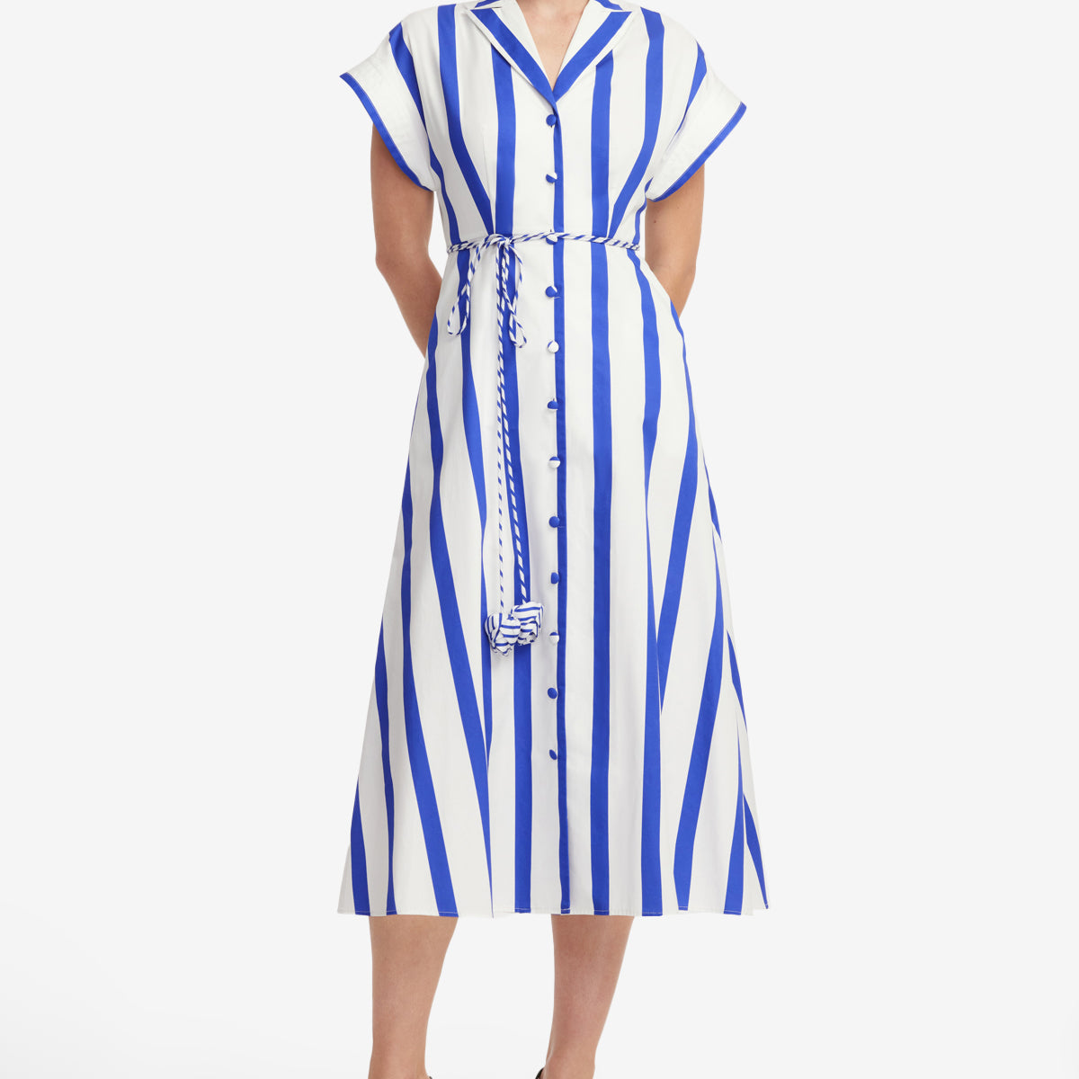 Aubrey Striped Shirt Midi Dress - Navy – LEO LIN