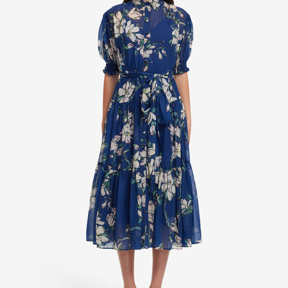 Ellie Bishop Sleeve Midi Dress - Midnight Magnolia Print – LEO LIN