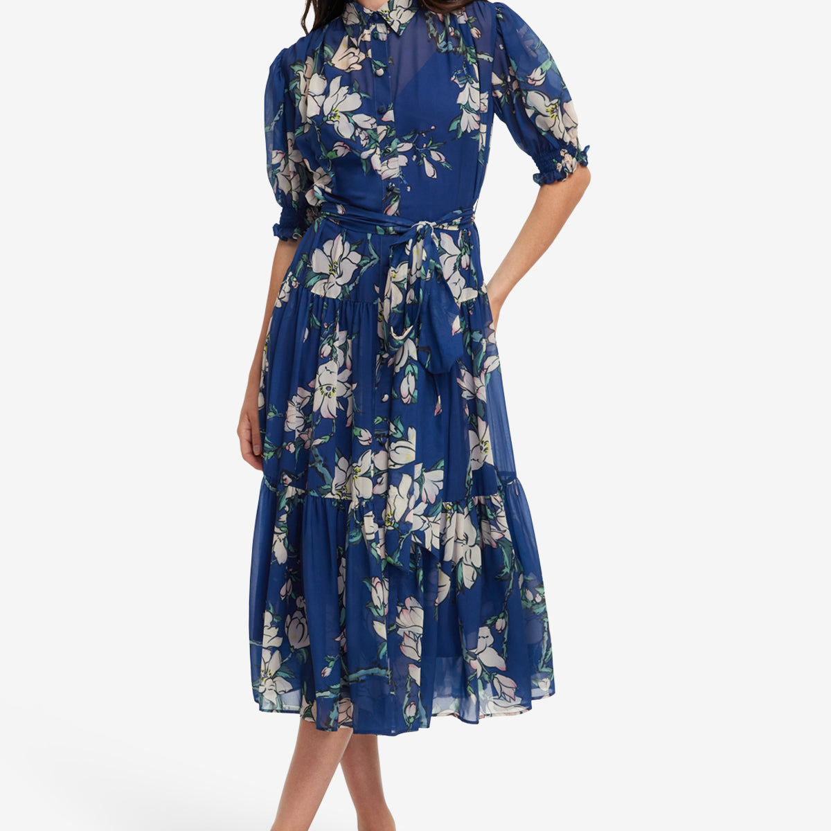Ellie Bishop Sleeve Midi Dress - Midnight Magnolia Print – LEO LIN