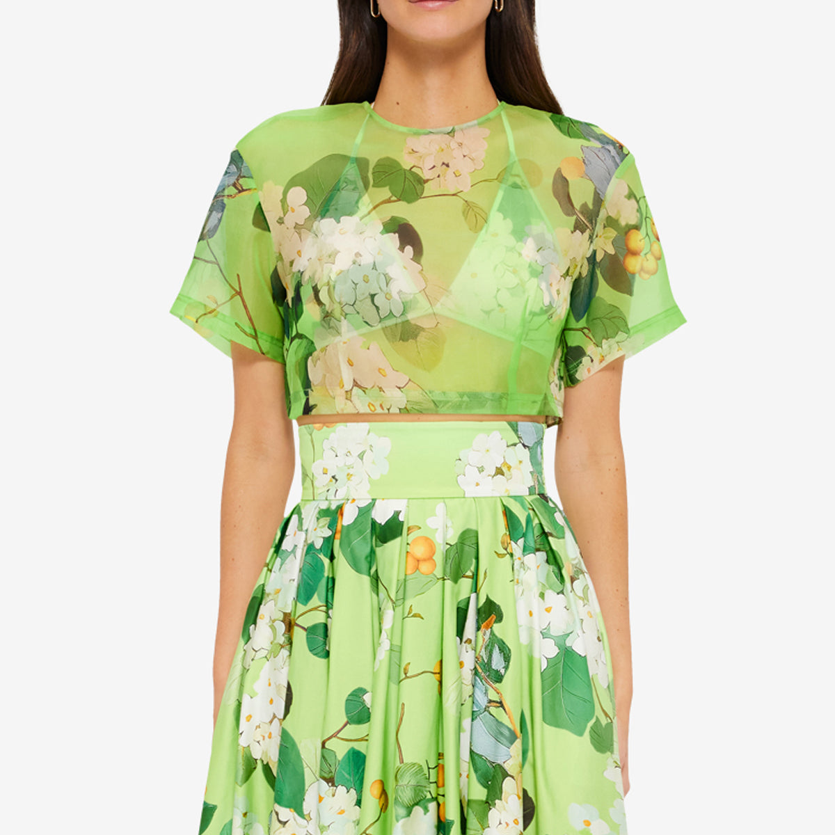 Indie Sleeve Top - Hydrangea Print in Lime – LEO LIN