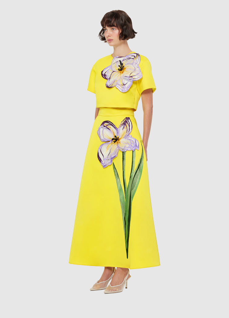 Indie Appliqué Sleeve Top - Iris Print in Yellow – LEO LIN