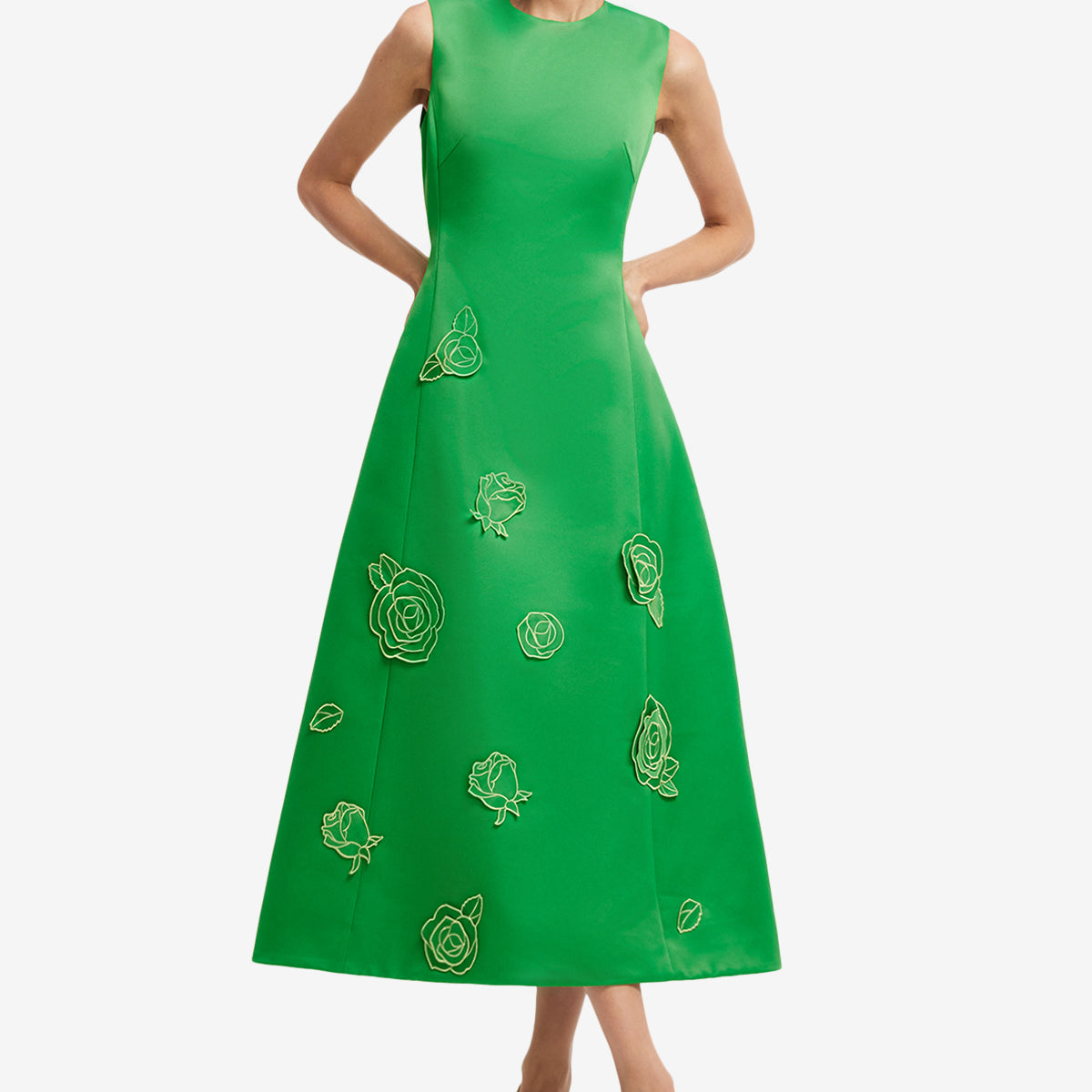 Cleo Appliqué Sleeveless Midi Dress - Verdant – LEO LIN