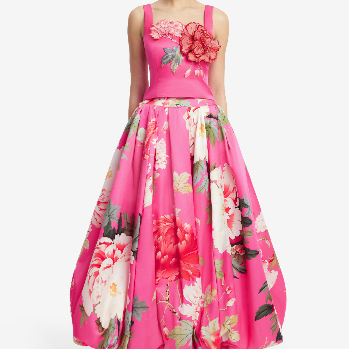 Victoria Puff Maxi Skirt - Peony Print in Fuchsia – LEO LIN