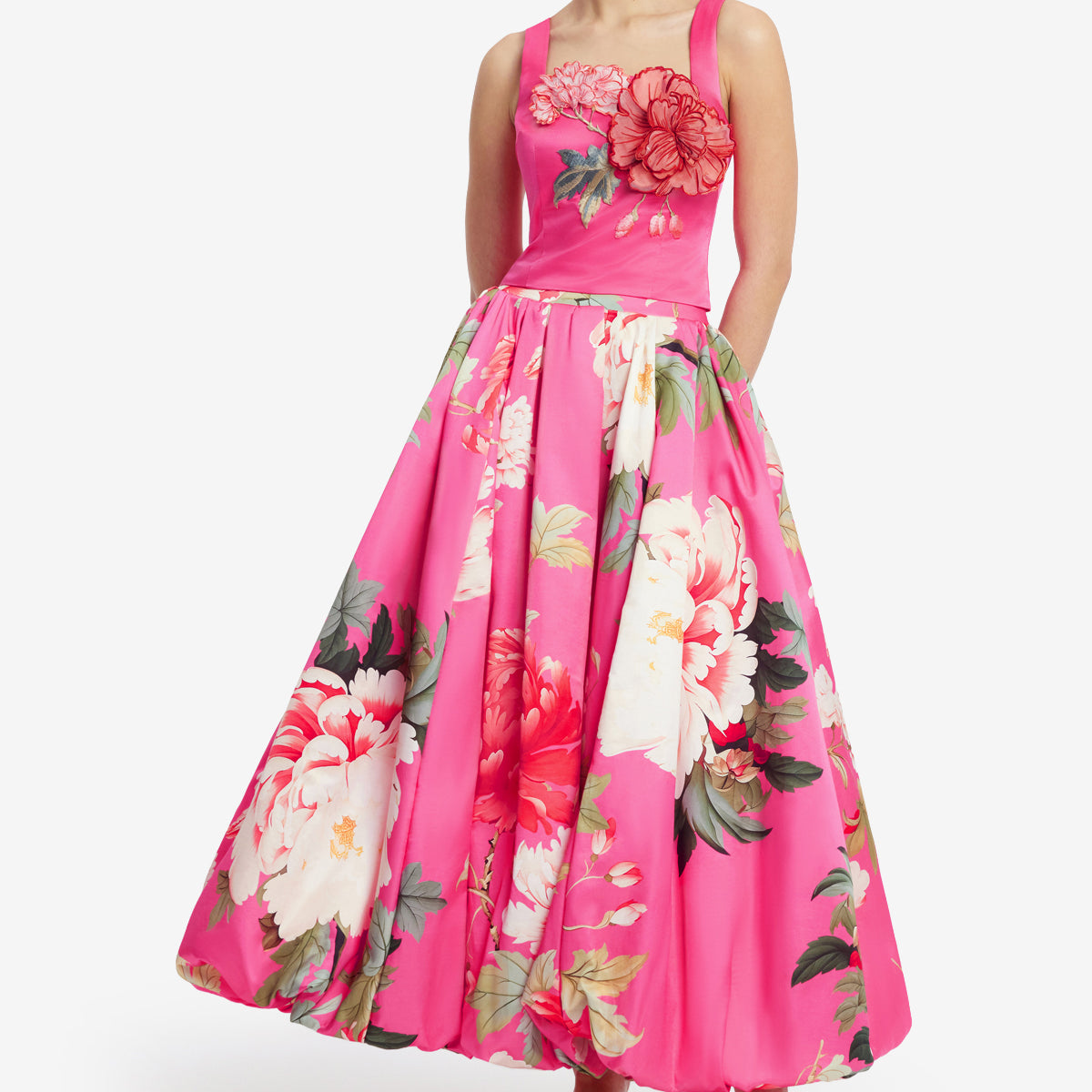 Victoria Puff Maxi Skirt - Peony Print in Fuchsia – LEO LIN