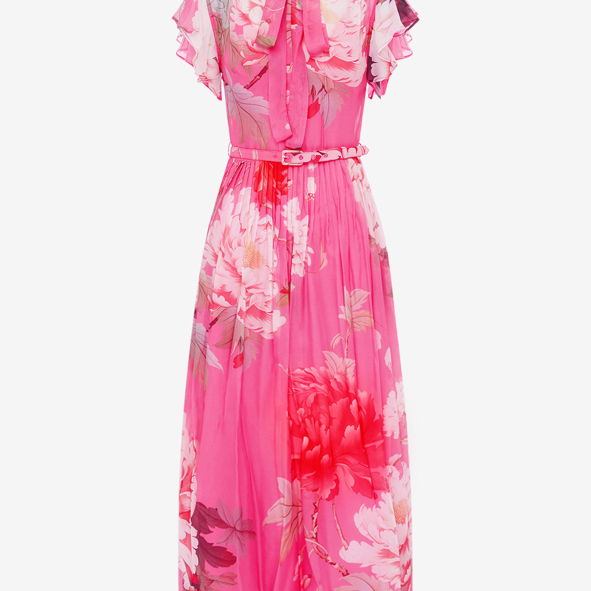 Grace Flutter Sleeve Midi Dress - Peony Print in Fuchsia – LEO LIN