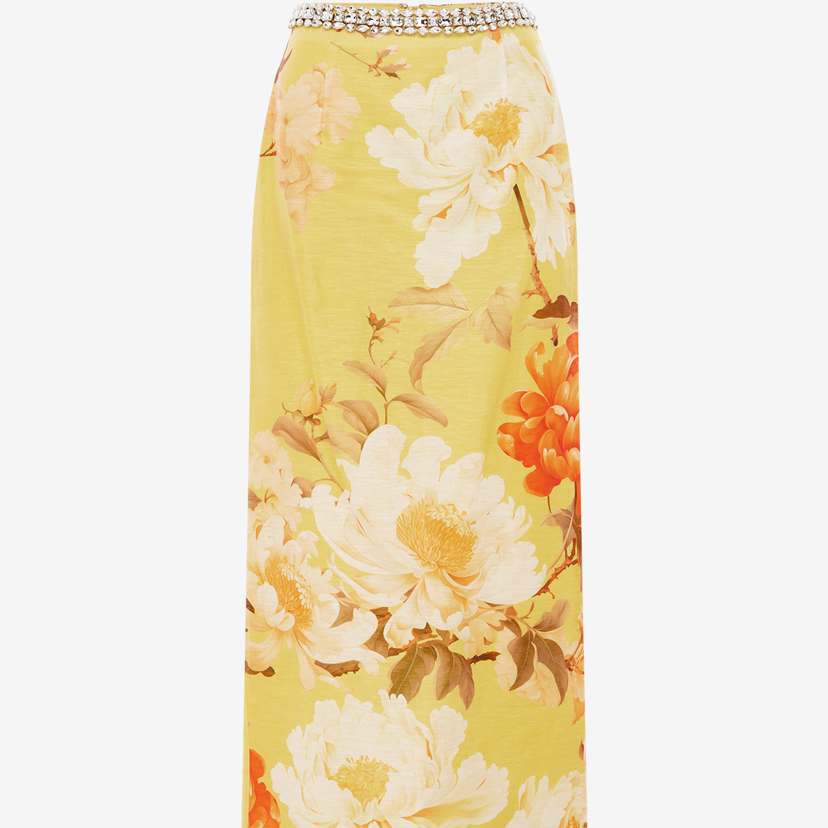 Kyra Embellished Maxi Skirt - Peony Print in Yellow – LEO LIN