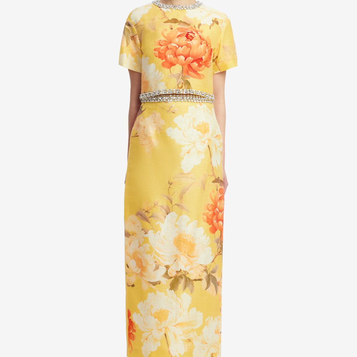 Kyra Embellished Maxi Skirt - Peony Print in Yellow – LEO LIN